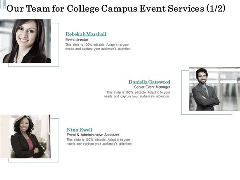 Promoting University Event Our Team For College Campus Event Services Assistant Template Pdf