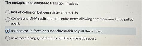 Solved The Metaphase To Anaphase Transition Involvesloss Of