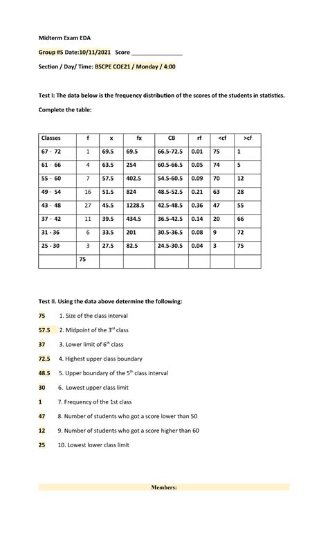 Midterm Exam Engineering Engineering Data Analysis Group Midterm Exam EDA Group