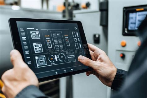 Factory Worker Using A Holographic Display For Monitoring Equipment