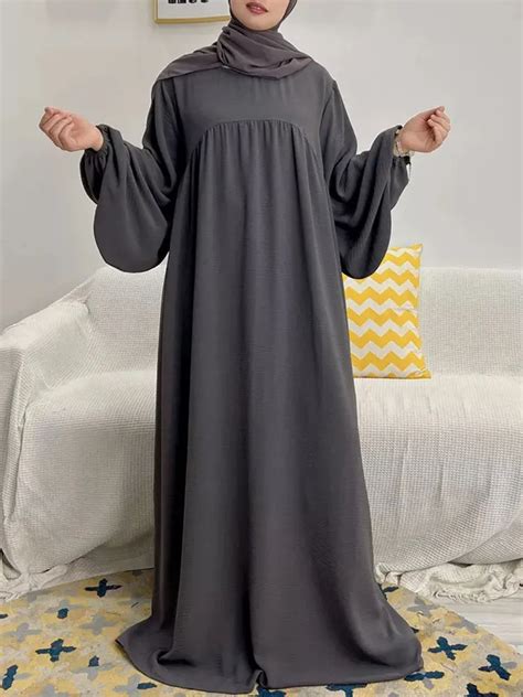 Gesloten Abaya Ballon Mouw Vlakte Losse Abaya Voor Vrouwen Dubai
