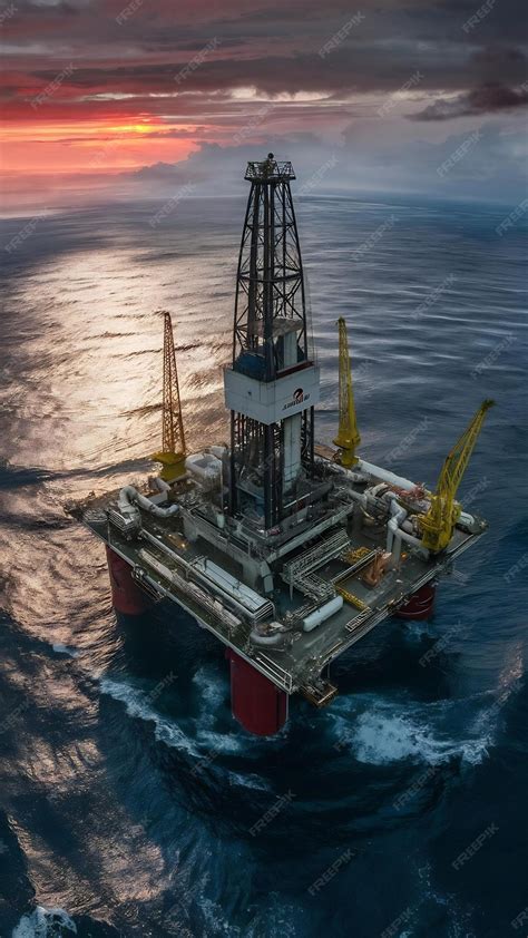 Aerial View Offshore Drilling Rig Jack Up Rig For Oil At The Offshore Location During Sunset