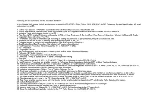 Hot Induction Bend ITP Comments