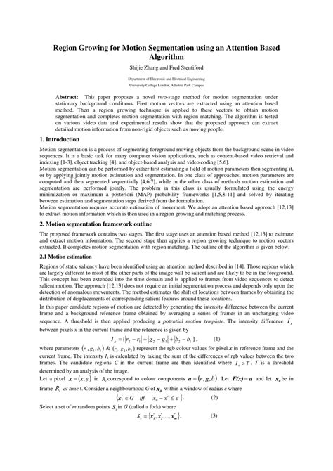 Pdf Motion Segmentation Using Region Growing And An Attention Based Algorithm