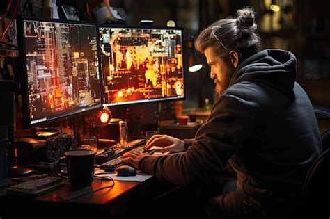 Premium Photo Computer Engineer Programming Software Code In A Tech Workspace