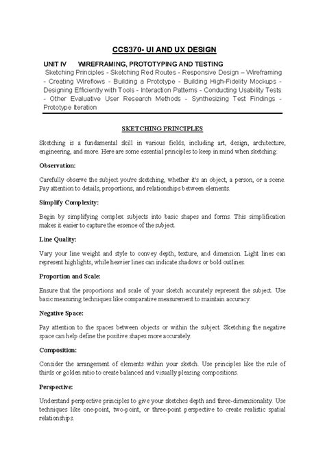 Ccs370 Uiandux Design Unit Iv Notes Ccs370 Ui And Ux Design Unit Iv Wireframing Prototyping