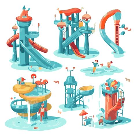 물 게임 벡터 다양한 플로트 슬라이드 만화가 있는 워터 파크 디자인의 스티커 클립 아트 컬렉션 상표 클립 아트 Png 일러스트 및 벡터 에 대한 무료 다운로드
