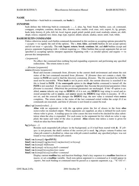 Bash Builtins Pdf Parameter Computer Programming Subroutine