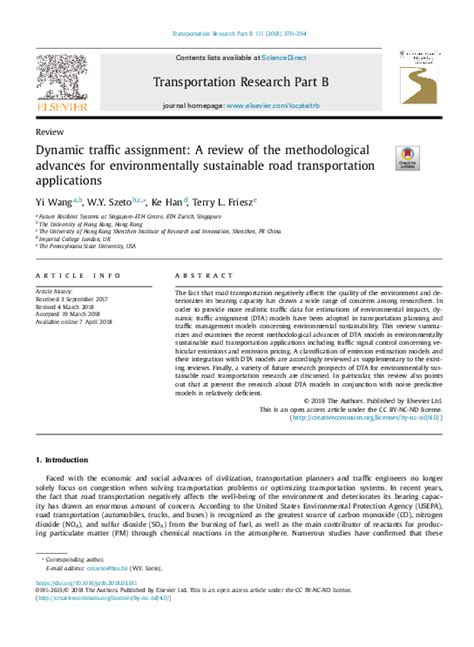 Pdf Dynamic Traffic Assignment A Review Of The Methodological Advances For Environmentally