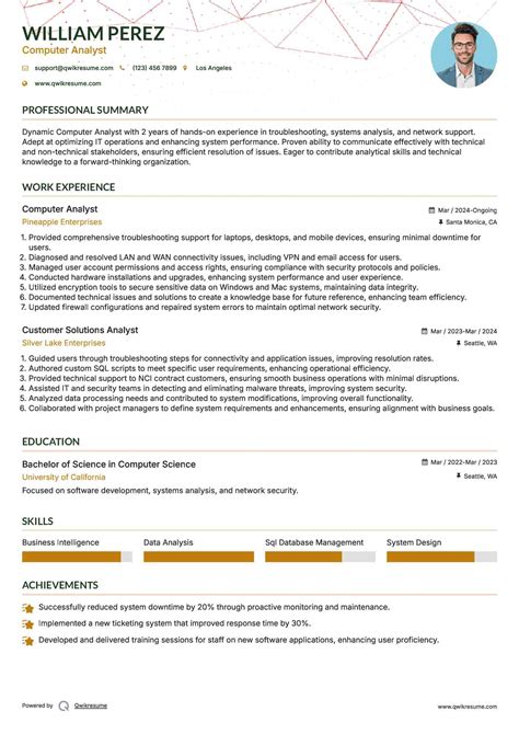 10 Computer Analyst Resume Samples And Templates For 2025