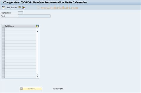 KE SAP Tcode EC PCA Maintain Summarization Fields Transaction Code