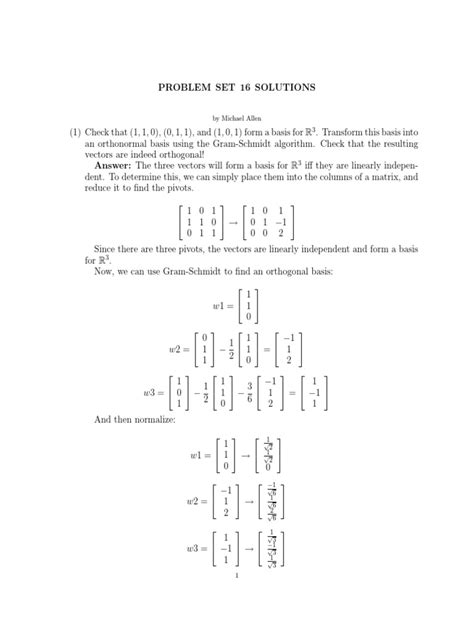 Problem Set 16 Solutions Pdf Pdf Basis Linear Algebra Linear
