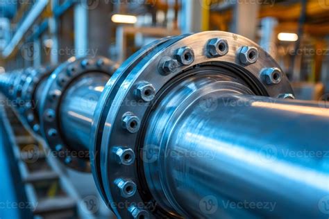 Industrial Pipeline System Showing Flanges And Bolts In A Processing