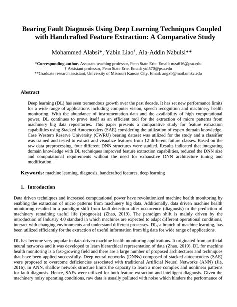 PDF Bearing Fault Diagnosis Using Deep Learning Techniques Coupled With Handcrafted Feature