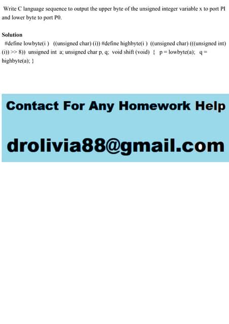 Write C Language Sequence To Output The Upper Byte Of The Unsigned Inpdf