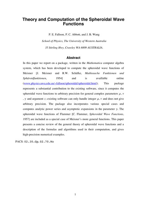 Pdf Theory And Computation Of Spheroidal Wavefunctions