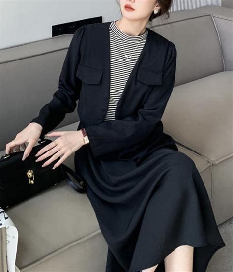 ~3xl 정장 셋업 투피스 하이넥 반목폴라 스트라이프 민소매 하이웨스트 A라인 플레어 스커트 롱원피스 노카라 긴팔 자켓 세트