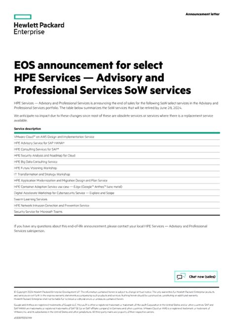 Eos Announcement For Select Hpe Services Advisory And Professional Services Sow Services