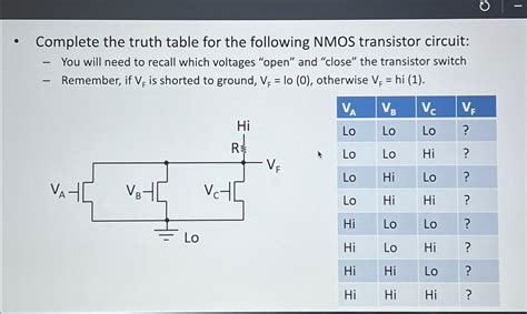 Solved Complete The Truth Table For The Following Nmos
