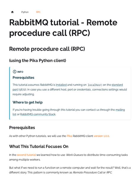 Rabbitmq Tutorial Remote Procedure Call Rpc Rabbitmq Pdf Server Computing Computing