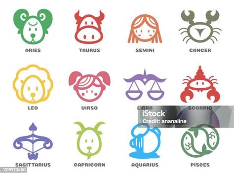 귀여운 조디악 별자리 라인 테두리 기호 아이콘 에 원 벡터 일러스트 레이션 세트 디자인 0명에 대한 스톡 벡터 아트 및 기타 이미지 0명 개체 그룹 게자리 Istock