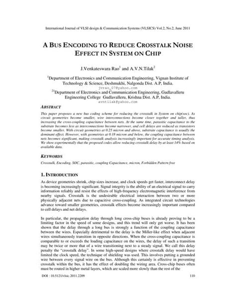 A Bus Encoding To Reduce Crosstalk Noise Effect In System On Chip Pdf