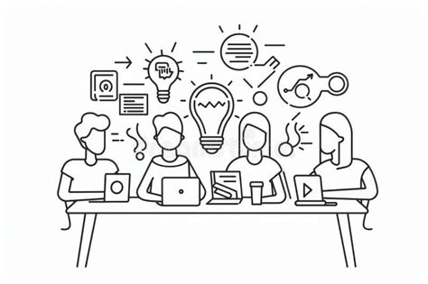 Simple Line Drawing Of A Business Brainstorming Session Stock Illustration Illustration Of