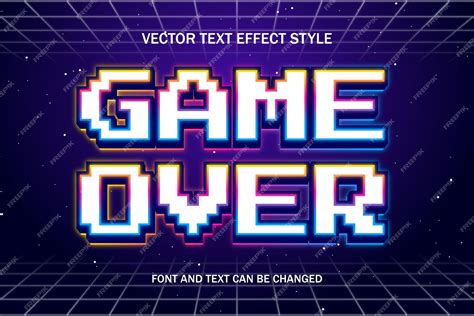 게임 오버 픽셀 아트 3d 편집 가능한 텍스트 효과 글꼴 복고풍 스타일 게임 템플릿 배경 디자인 아트 프리미엄 벡터