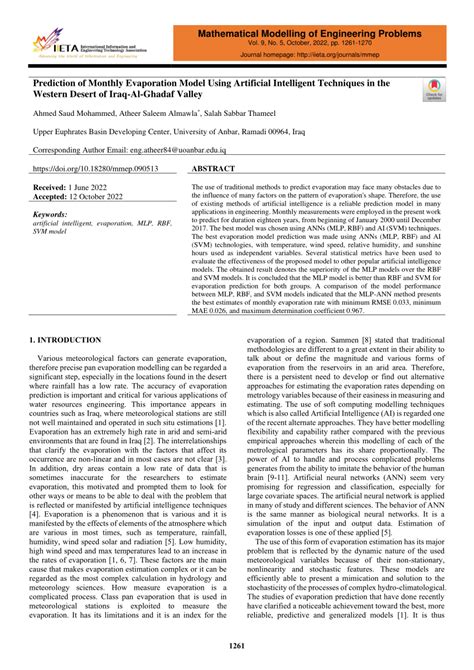 Pdf Prediction Of Monthly Evaporation Model Using Artificial