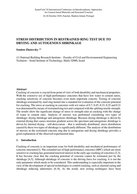 Pdf Stress Distribution In Restrained Ring Test Due To Drying And