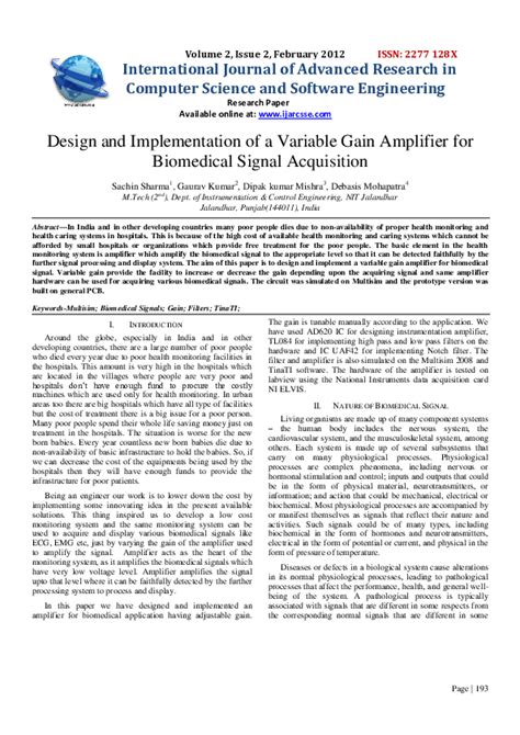 Pdf Design And Implementation Of A Variable Gain Amplifier For Biomedical Signal Acquisition