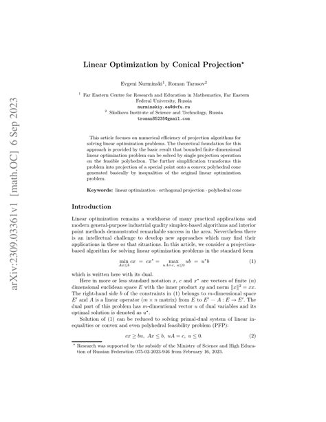 Pdf Linear Optimization By Conical Projection