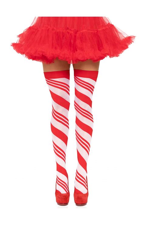 Candy Cane Thigh High One Size White Red La Whtred