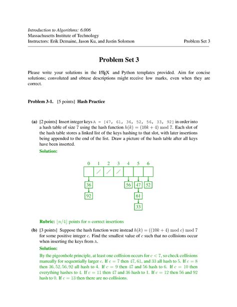 Problem Set 3 Solutions Introduction To Algorithms 6 Massachusetts Institute Of Technology
