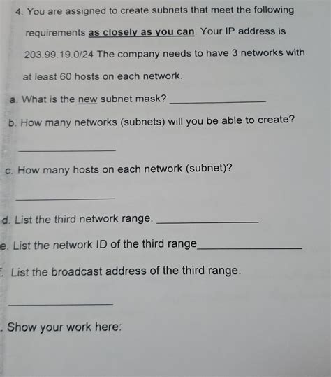 Solved You Are Assigned To Create Subnets That Meet The Chegg