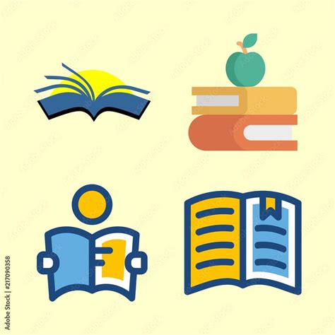 Library Vector Icons Set Studying Open Book Library Logo And Books In This Set Stock Vector