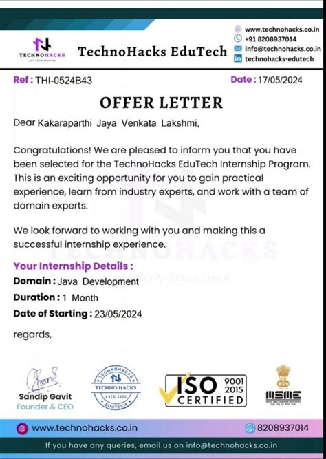 Kakaraparthi Jaya Venkata Lakshmi On Linkedin Technohacks Internship