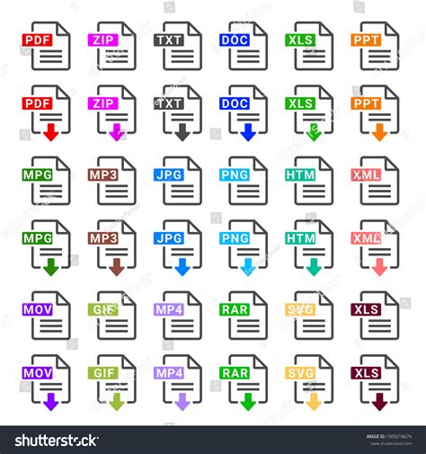 File Types Full Vector Icons Stock Vector Royalty Free Shutterstock