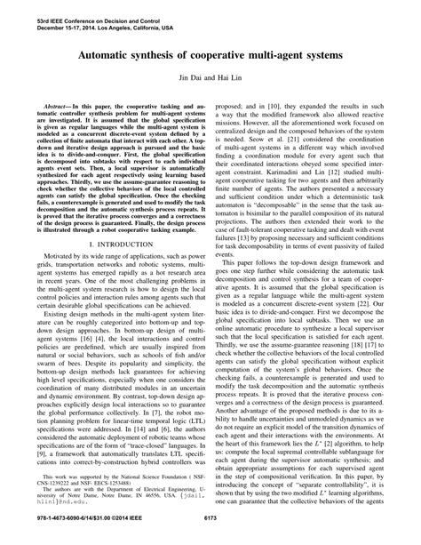 Pdf Automatic Synthesis Of Cooperative Multi Agent Systems