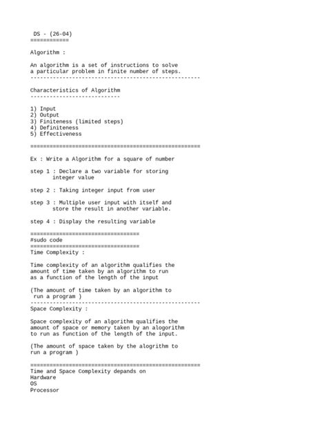 algorithm and time and space complexity pdf