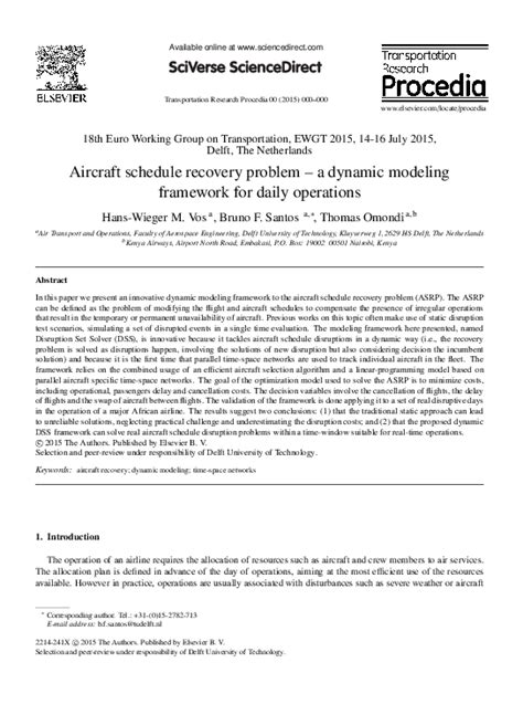 Pdf Aircraft Schedule Recovery Problem A Dynamic Modeling Framework For Daily Operations