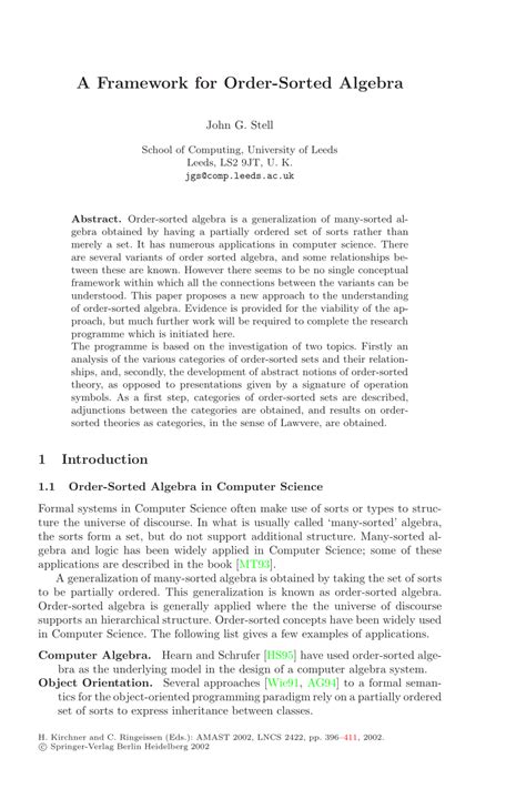 Pdf A Framework For Order Sorted Algebra