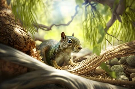 premium ai image art view on wild nature cute red squirrel neural network ai generated