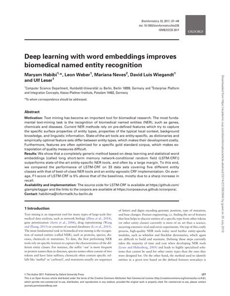 Pdf Deep Learning With Word Embeddings Improves Biomedical Named
