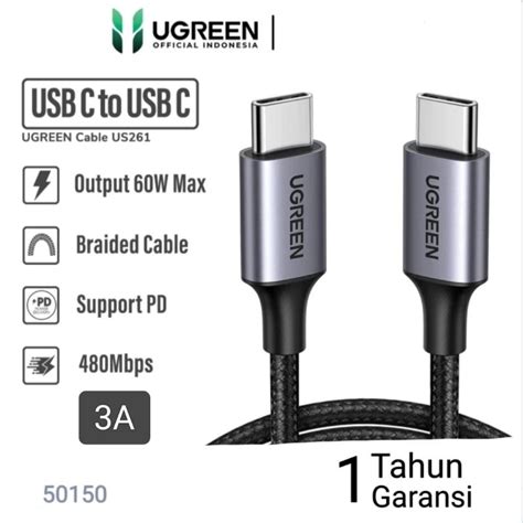 Jual USB Kabel Charger Type C To Type C UGREEN Original 3A 60W Garansi 1 Tahun Shopee Indonesia