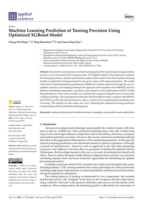 Pdf Machine Learning Prediction Of Turning Precision Using Optimized Xgboost Model