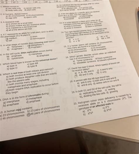 1 Mitosis Occurs In A Sex Celis Only B Boty Cells