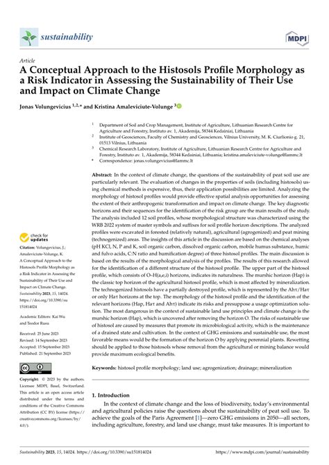 Pdf A Conceptual Approach To The Histosols Profile Morphology As A Risk Indicator In Assessing