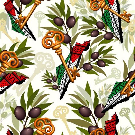 Palestinian Key Palestine Map And Olive Tree Branches Symbols Of