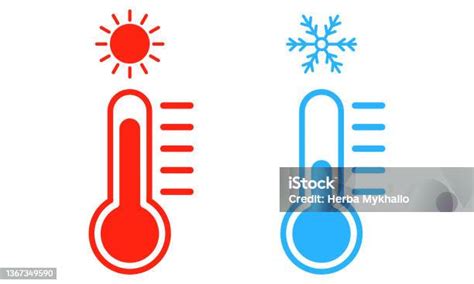 흰색 배경에 파란색과 빨간색 온도계로 설정합니다 추운 날씨와 더운 날씨 비정규직에 대한 스톡 벡터 아트 및 기타 이미지 비정규직 아이콘 열 개념 Istock